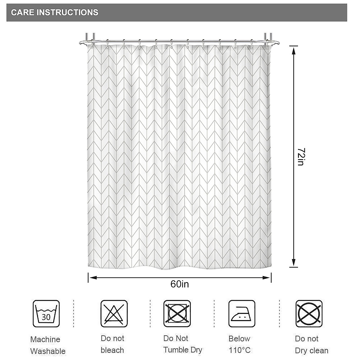 Riyidecor Chevron Shower Curtain White Beige Geometric Herringbone 60Wx72H Inch Striped Simple Modern Classy Neutral Contemporary Decor Fabric Bathroom Set Polyester Waterproof