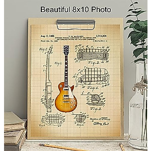 Guitar Patent Print - Iconic Electric Guitar of Famous Musicians - Music Gift for Rock n Roll Fan, Musicians, Guitar Player - Cool Wall Art, Home Decor Artwork Poster Picture - 8x10 Unframed