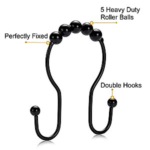 Shower Curtain Hooks, Goowin Shower Curtain Rings, Black Shower Curtain Hooks Rust Proof, Smooth Glide Metal Shower Curtain Rings, Double Shower Hooks for Shower Curtain & Liner, 12 Pack (Black)