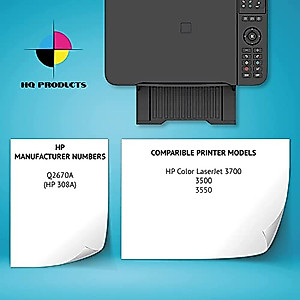 HQ Products © Remanufactured Replacement for HP 308A Black (Q2670A) Toner Cartridge for HP Color Laserjet 3700, 3700DN, 3700DTN, 3700N Series Printers.