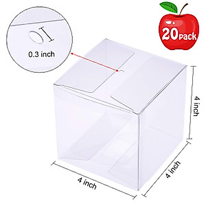 Clear Candy Apple Boxes with Hole 4"x 4"x 4" Transparent Favor Boxes Set of 20 Food-Grade Treat Box for Caramel Apples Cake Pops Cookies Chocolates (Clear, 20)