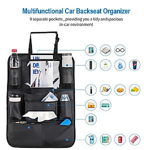 2 Pack PU Leather Premium Car SeatBack Organizer Travel Accessories, Kick Mats Back Seat Protector with Touch Screen Tablet Holder, Car Back Seat Organizer for Kids, Car Travel Accessories