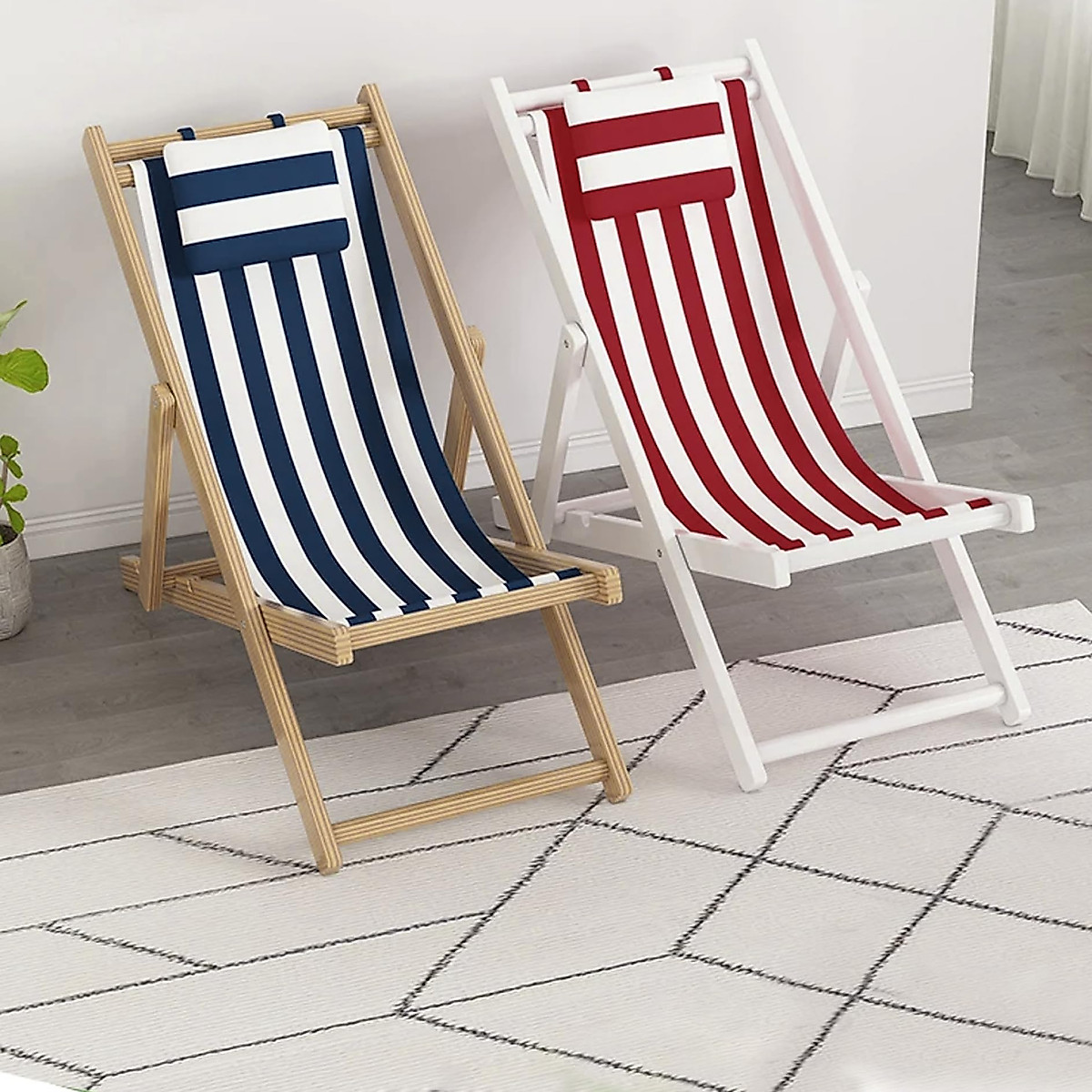 Hperu Patio Chair Replacement Fabric,Patio Chair Replacement Fabric, Folding Sling Chair Replacement Fabric with Pillowcase, Red and White Stripes Sling Chair Replacement Fabric 45x17