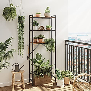 Hoctieon 3-Tier Over The Toilet Storage,Multifunctional Bathroom Organizer,Wood Bathroom Shelf, Metal Freestanding Toilet Rack with Hooks,Washroom Shelves, Space Saver, Rustic Brown