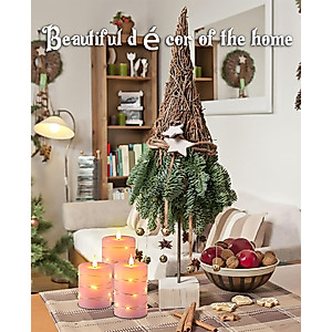Upinmz Flameless Candle Battery with String of Lights Battery Powered LED Candle Flashing Candle with Remote Control and Timer 3 Packs (Pink)
