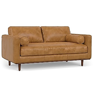 SIMPLIHOME Morrison Mid-Century Modern 72 Inch Wide Sofa in Sienna Genuine Leather, For the Living Room and Family Room