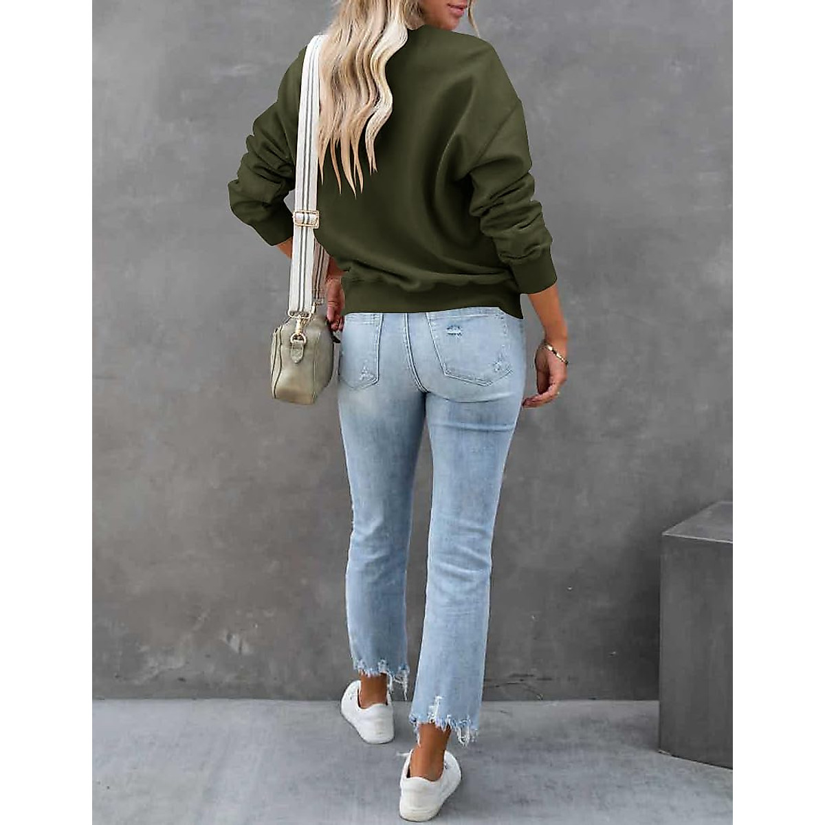 Dressmine Women's Stand Collar Sweatshirts Tops Loose Fit Long Sleeve 3/4 Zip Pullover Shirts for Women Army Green X-Large