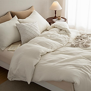 AGSIT Muslin Duvet Cover 100% Washed Cotton, Queen Size Duvet Cover Set Linen Like, Minimalist Soft Comforter Cover 3 Pieces, Lightweight Gauze Duvet Cover with 2 Pillowcases, 90”x90”, Buttery White