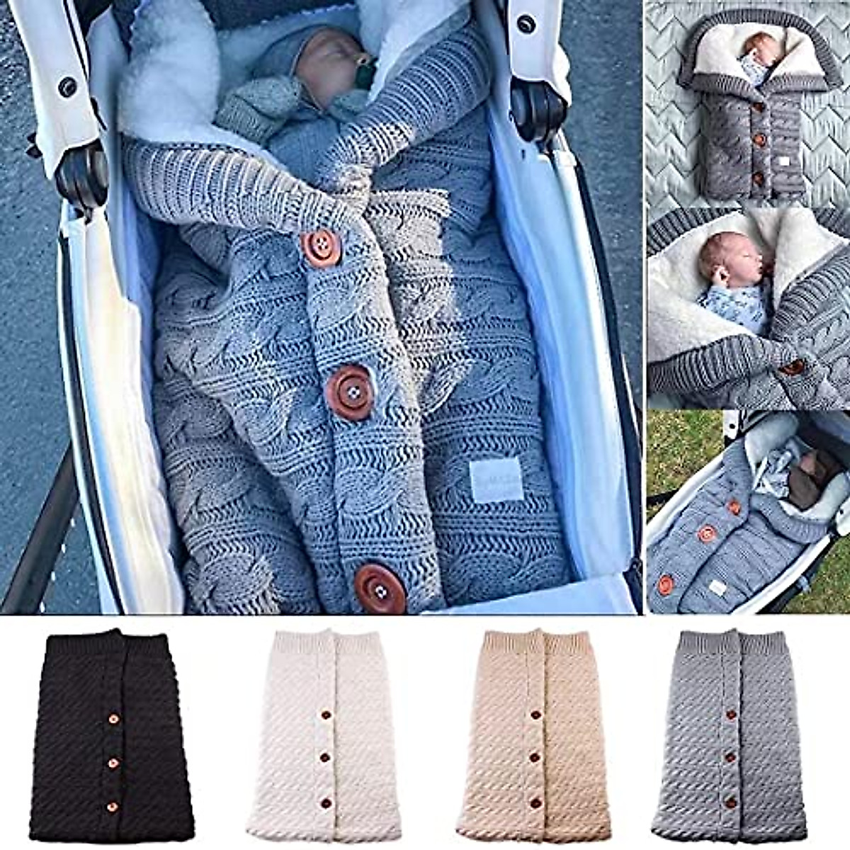 Jktown Newborn Baby Wrap Swaddle Blanket Knit Sleeping Bag Receiving Blankets Stroller Wrap for Baby(Grey) (0-6 Month), 27.56 x 15.75 in