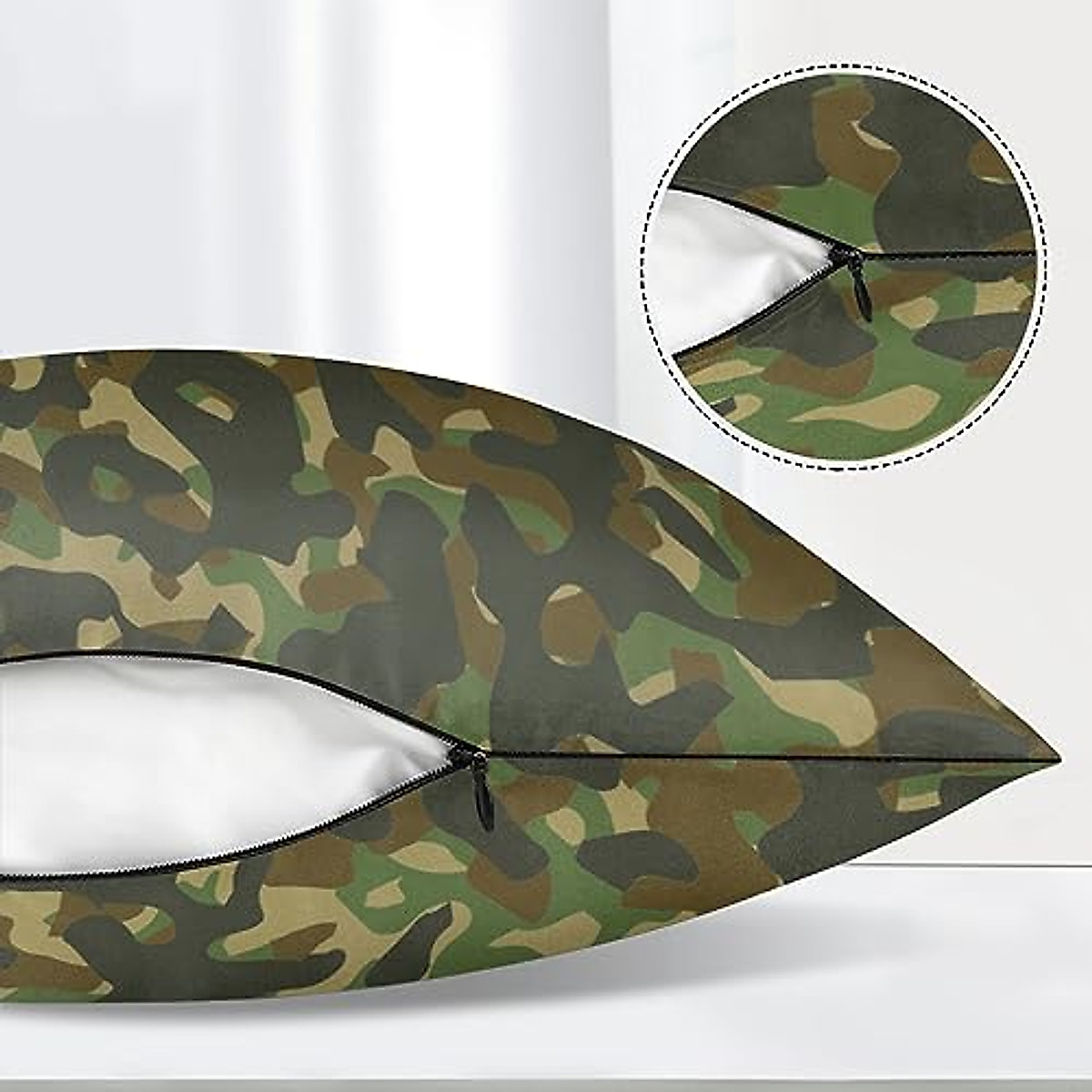 Forest Camo Pattern Body Pillow Covers Decorative Soft Bedding Satin Pillowcase with Zipper Closure Cooling Breathable Long Pillow Case-21"x 54"