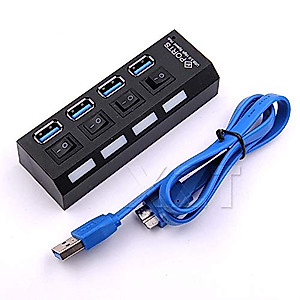 Lysee Data Cables - USB Hub 3.0 USB Splitter Multi USB 3.0 Hub Multiple 4 Port Hab Splitters with Power Adapter Computer Accessories Hub for PC - (Color: Black)