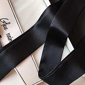 SilRiver Women's 100% Silk Skinny Scarf, Necktie, Sash Tie,Headdress, Fashion Accessories (2.4x70 inches, Black)
