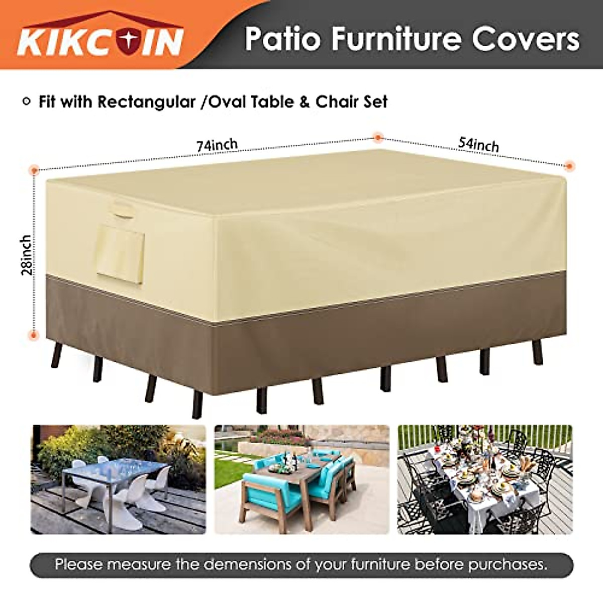 Patio Furniture Covers Waterproof for Table and Chairs, Rectangular Outdoor Furniture Set Cover, Anti-Fade, Tear/Water Resistant Patio Furniture Set Covers, 74"L x 54"W x 28"H