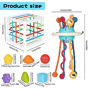 Baby Sensory Montessori Toys for 1 Year Old, 2 in 1 Silicone Pull String Toy, Toddler Travel Toys Sensory Toys for Toddlers 1-3, Baby Toys Fine Motor Skills Toys First Birthday Gift for Boys Girls