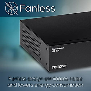 TRENDnet 24-Port Gigabit Switch, TEG-S25, 24 x Gigabit RJ-45 Ports, 48Gbps Switching Capacity, Fanless Design, Metal Enclosure, Internal Power Supply, Lifetime Protection, Black