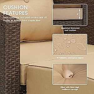 Wicker Patio Furniture Set Outdoor Patio Chairs with Ottomans, 2 Pieces Outdoor Lounge Chair Chat Patio Couch Sofa Chair with Ottoman,Aluminum Frame