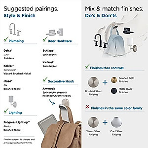 Amerock HBX37012G1026 | Unison Single Prong Decorative Wall Hook | Satin Nickel/Polished Chrome Hook for Coats, Hats, Backpacks, Bags | Hooks for Bathroom, Bedroom, Closet, Entryway