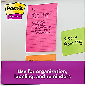 Post-it Super Sticky Notes, 4x6 in, 5 Pads, 2x the Sticking Power, Supernova Neons, Bright Colors, Recyclable (660-5SSMIA)
