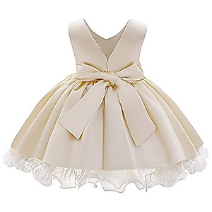 Flower Toddler Baby Girls Dress Formal Bowknot Tutu Backless Ruffle Puffy Tulle Gowns Princess Wedding Communion Christening Baptism Pageant Birthday Lace Party Wear Summer Suit Champagne 5-6X