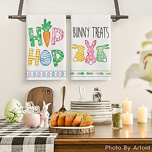 Artoid Mode Hip Hop Bunny Treats Egg Carrots Rabbit Easter Kitchen Towels Dish Towels, 18x26 Inch Seasonal Holiday Decoration Hand Towels Set of 2
