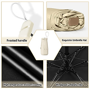 Kwude Compact Mini Travel Umbrella - Lightweight, Portable, and Windproof Sun & Rain Umbrella with 99% UV Protection - Perfect for Women, Men, and Kids on-the-go (Off-White)