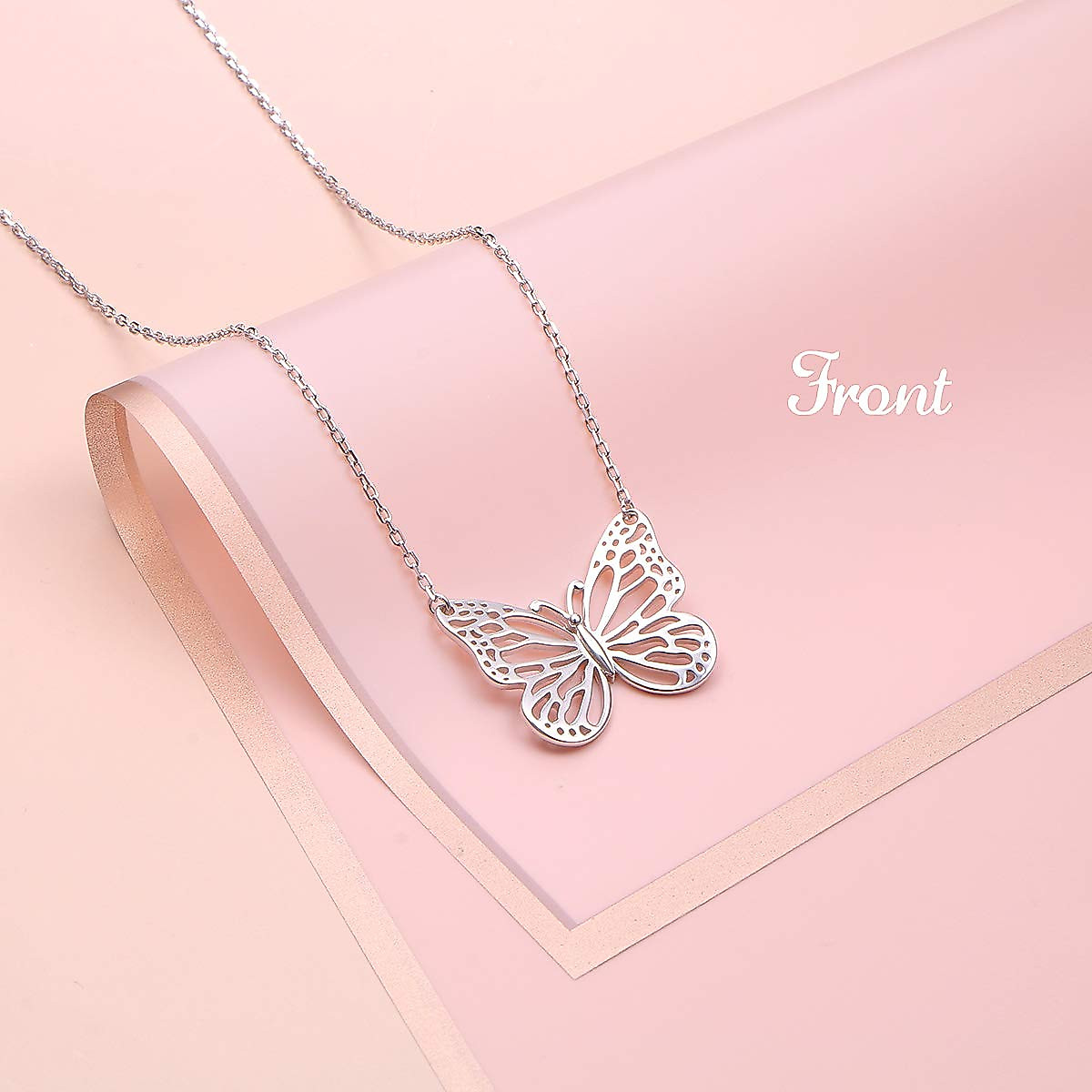 YinShan 925 Sterling Silver Simple Butterfly Necklace for Women Hollow Pendant Jewelry Good Luck Gift for Her