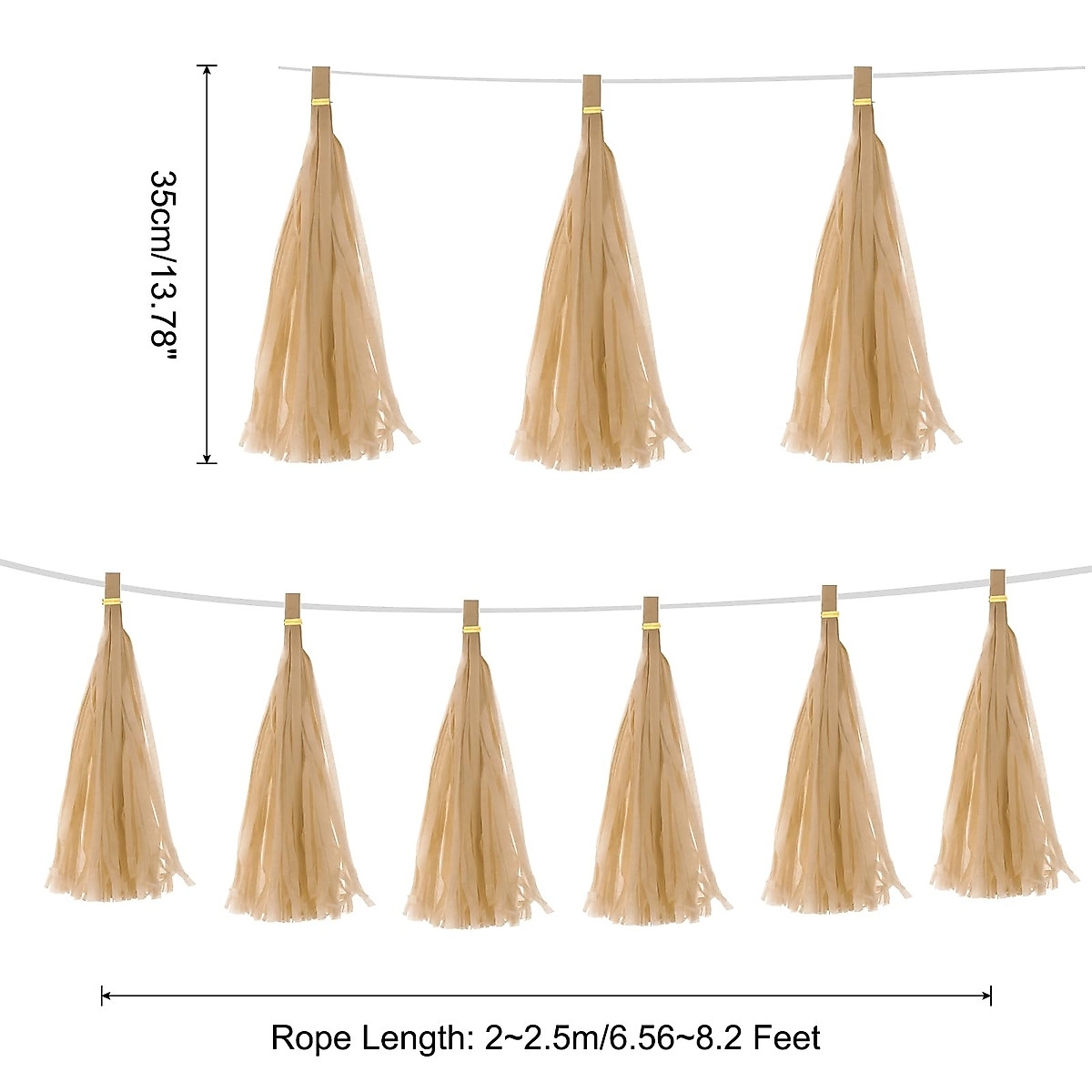 MECCANIXITY 15Pcs Khaki Tassel Garland Banner with Rope Tissue Paper Tassels Party DIY Kits for Anniversary Wedding Birthday Party