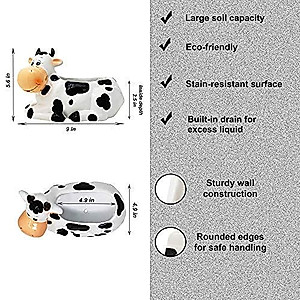 Sixdrop Cow Planter Pot - 9" - Cow Print Party Decoration - Cow Stuff Garden Backyard Flower Ceramic Succulent Planter - UFO Cow Theme Decoration La Vaca