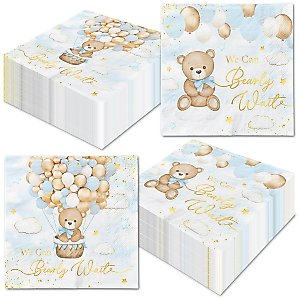 We Can Bearly Wait Baby Shower Napkins, 40Pcs Blue Bear Baby Shower Decorations Napkins, Teddy Bear Favors Napkins Cocktail Dessert Paper Napkin for Kids Gender Reveal Party Supplies