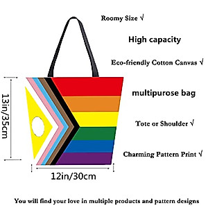Rainbow Flag Tote Bag，Women Shoulder Bag Handbag， Intersex Inclusive Progress Pride Flag Canvas Tote Bag,Crossbody Handbag
