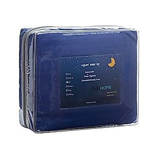 NexHome Full Size Sheet Set, Breathable & Cooling Sheets, Hotel Luxury Bed Sheet, Extra Soft, Deep Pockets 16", Easy Fit, Wrinkle Free, Comfy, Navy Blue Bed Sheets 4 Piece Set