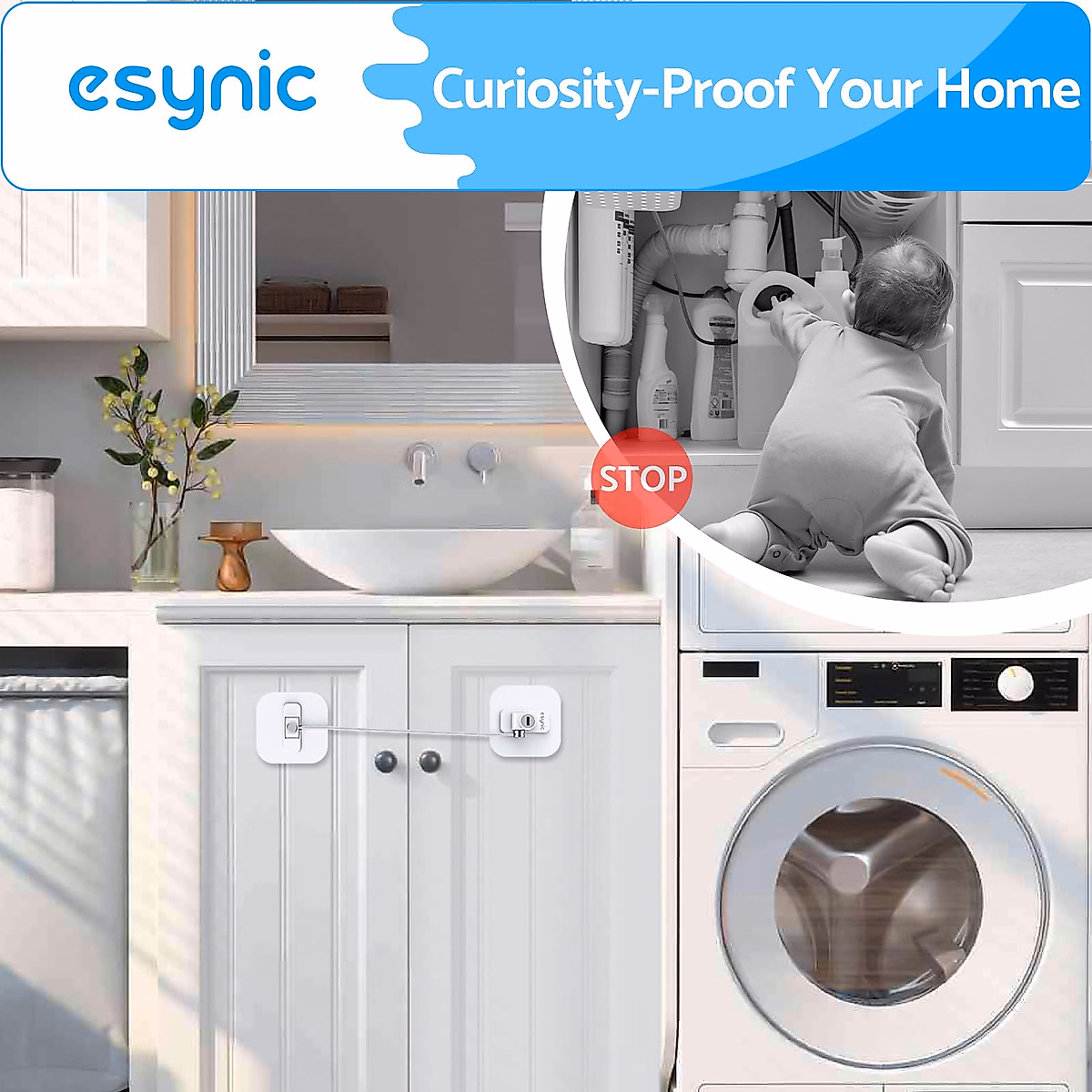 eSynic 2Pack Durable Refrigerator locks Fridge Locks for Kids Strong Adhesive Refrigerator Lock for Kids 304 stainless steel Fridge Child Locks With Keys Perfect for Fridge Oven Cupboards Cabinets etc