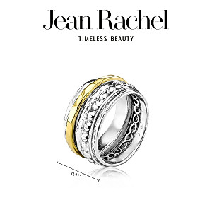 925 Sterling Silver/14K Gold Plated Silver Spinner Ring Unisex, Bold Hammered Beaded/Freshwater Pearl Floral Etched and Hammered, Oxidized, Hypoallergenic, Nickel Lead-free, Made in Israel (Size 5-11)