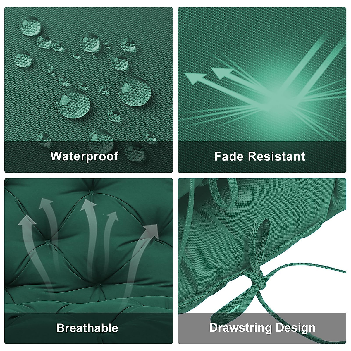 Porch Swing Cushions Outdoor 60 inch x 40 with Backrest Extra Thick 5" Waterproof 3 Seat Swing Replacement Cushions for Outdoor Furniture Bench Patio Garden (Dark green-60x40x5inch)