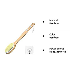 Metene Bamboo Body Brush with Stiff and Soft Natural Bristles, Back Scrubber for Shower with Long Handle, Dual-Sided Brush Head for Wet or Dry Brushing, Exfoliating Skin and Clean The Body Easily