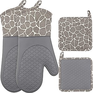 Extra Long Professional Silicone Oven Mitt, Oven Mitts with Quilted Liner, Heat Resistant Pot Holders, Flexible Oven Gloves 500F
