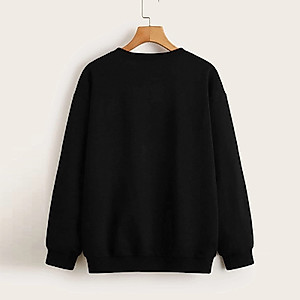 Cute Hoodies for Girls 10-12 Years Old Ladies Sweatshirt ClubBasic Tops Shirt (Black, XL)