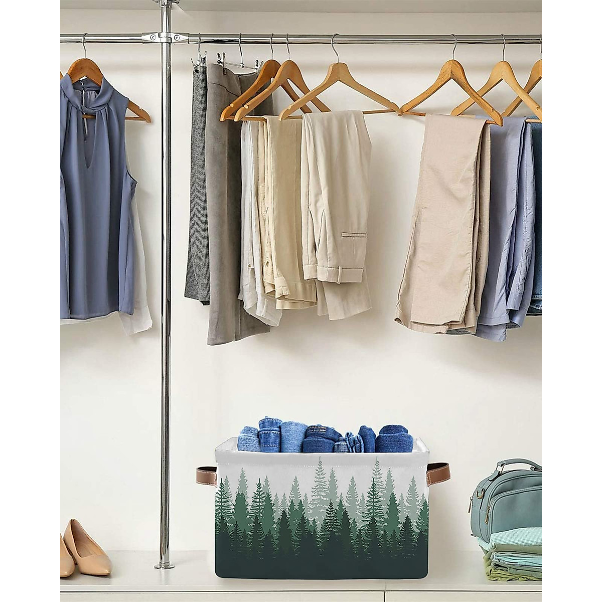 Large Storage Baskets Bins 2 Pack Green Ombre Collapsible Storage Box Laundry Organizer for Closet Shelf Nursery Kids Bedroom Primeval Forest Modern Abstract Art Aesthetics