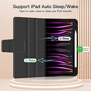 BloxFlag Case for iPad Pro 12.9 6th/5th/4th/3rd Generation with Card Pocket/Pencil Holder/Typing Angle Auto Sleep/Wake iPad Pro 12.9 2022/2021/2020/2018 Vegan Leather Cover (Brown)