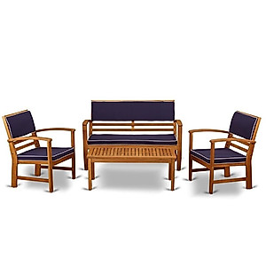 East West Furniture BCOSSNA 4 Piece Patio Bistro Sofa Set includes a Rectangle Outdoor Acacia Wood Bistro Table and All-Weather Cushions, 19x38 Inch, Natural Oil