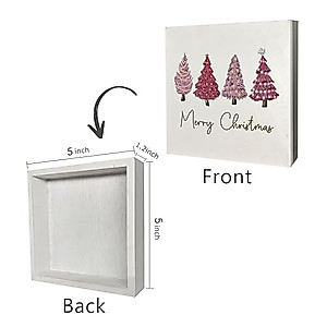 Pink Christmas Sign,Pink Christmas Decorations,Christmas Tree Merry Christmas Sign,Christmas Sign Wood Plaque,Merry Christmas Sign for Table,Christmas Signs for Home Decor