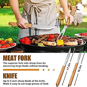 Joyfair 16Pcs BBQ Grill Accessories Set, Outdoor Barbecue Grilling Tool Kit for Camping Backyard, Including Spatula Turner Fork Knife Cleaning Brush Portable Bag, Heavy Duty & Long Handle