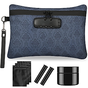 Smell Proof Bag, Smell Proof Stash Box, Smell Proof Containers with Combination Lock, Money Safe Pouch, Odor Proof Case Storage Bags for Travel, Smell Proof Case with Smell Proof Bags (Blue)