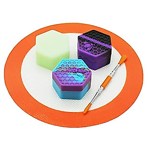 KUVIS 26ml Hexagon Silicone Wax Container Non-stick Concentrate Jars with 7.87" Round Mat and Carving Tool