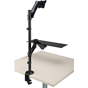 Displays2go Flat Screen Monitor Clamp System has Extendable Bracket, Steel, Aluminum – Black Finish (LMSSWDM2A)