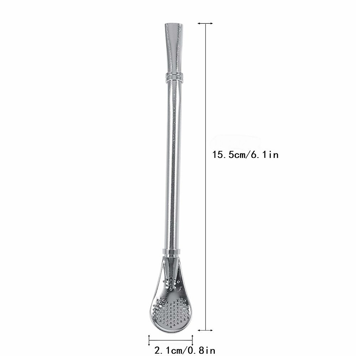 AKOAK 6.1 Inches Bombilla Drinking Filter Straws,Food-Grade 304 Stainless Steel Drinks Stir Spoon Straw for Loose Leaf Tea,Set of 2,Complimentary Straw Cleaning Brush