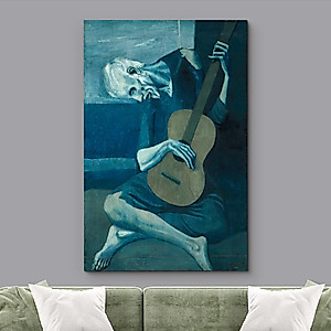 wall26 Canvas Print Wall Art The Old Guitarist by Pablo Picasso Cultural People Oil Painting Fine Art Traditional Dramatic Multicolor Ultra for Living Room, Bedroom, Office - 24"x36"
