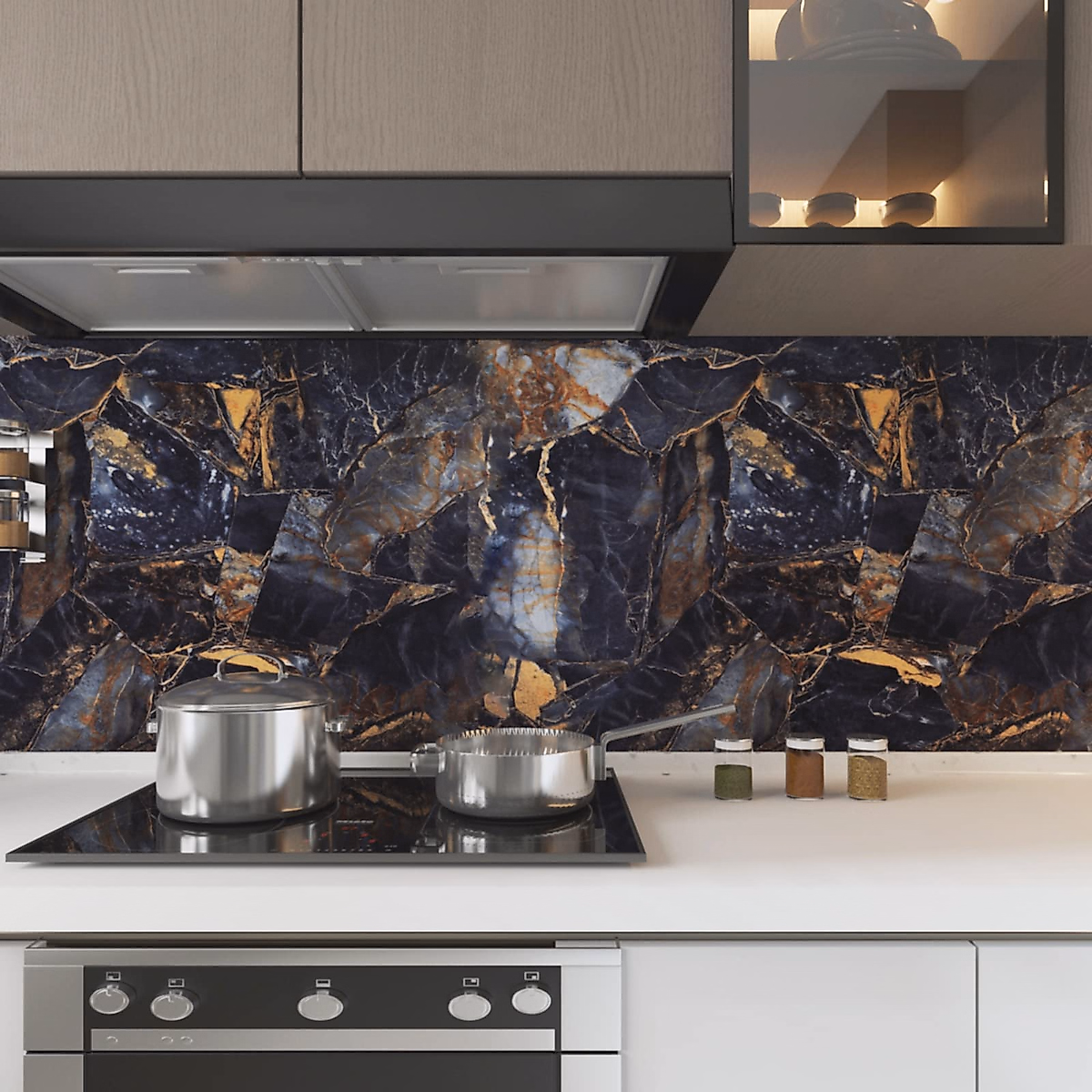 Ekmxmax 16" × 118" Black Marble Contact Paper Granite Wallpaper Peel and Stick Self-Adhesive Waterproof Removable for Renters Table Cabinets Meeting Room Kitchen Furniture Countertops