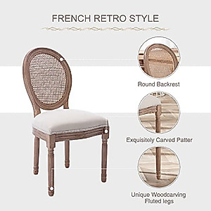 Virabit French Dining Chairs Set of 2, Rattan Farmhouse Upholstered Dining Chairs with Curved Backrest and Beautifully Carved Solid WoodFrame for Living Room, Kitchen, Restaurant