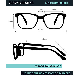 Safety Reading Glasses 206YB with Full Clear Magnifying Lenses, 1.00 to 3.00 Diopter, ANSI Z87 Approved (Black/Yellow, 1.75, x)